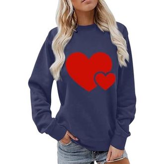 Generic Sweatshirt de Saint-Valentin pour femme - Motif coeur - Pull &agrave; manches longues - Tendance d&eacute;contract&eacute;e - Rouge - Motif coeur - Confortable - Motif dam