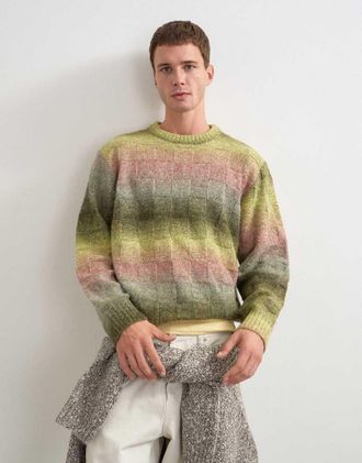 Topman Strickpullover in lockerer Passform mit Space-Dye-Garn und Karomuster in Gr&uuml;n