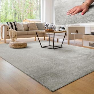 Paco Home Paco Home Tapis Moderne Salon &Agrave; Poils Courts Lavable Doux Uni Effet Fourrure Antid&eacute;rapant 300x400 cm, Argent