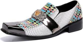 Generic Chaussures à enfiler pour homme - Chaussures habillées en cuir véritable avec bout carré en métal pour bal de fin dannée, fête de mariage, bar disco, 