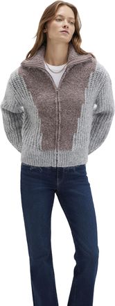Mavi Damen Full Zip Sweater Sweatshirt, Light Grey Melange, M