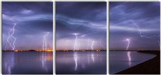 Pixxprint Blitzeinschl&auml;ge &uuml;ber Stadt als XXL Leinwandbild in &Uuml;bergr&ouml;&szlig;e 210x100cm Gesamtma&szlig; 3 teilig, Wandbild, Kunstdruck