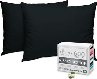Pizuna Luxuri&ouml;ser Soft-Satin 2er Pack Kissenbezug 70 x 90 cm Schwarz, 600 Fadenzahl Baumwolle Kissenbez&uuml;ge, 100% Langstapel Baumwolle Nur Kissenbezug (Schwar