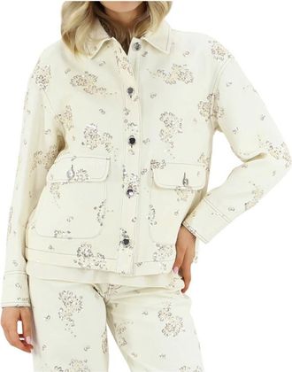 Manila Grace Femme, Vestes, Blanc, Taille: 40 FR Veste &agrave; Sequins avec Motif Floral Int&eacute;gral