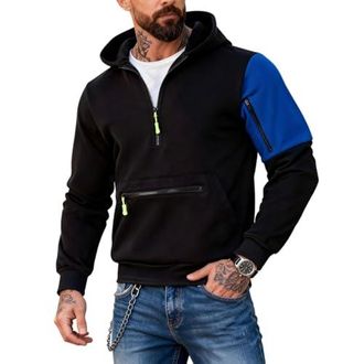 Generic Sweat &agrave; capuche l&eacute;ger &agrave; fermeture &eacute;clair 1/4 pour homme - Pour lhiver et lautomne - Avec poche, Noir, XXL