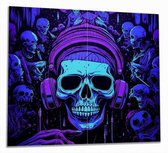 Wallario Herdabdeckplatte/Spritzschutz aus Glas, 2-teilig, 60x52cm mit 13mm hohen Füßen, für Ceran- und Induktionsherde, Totendisko