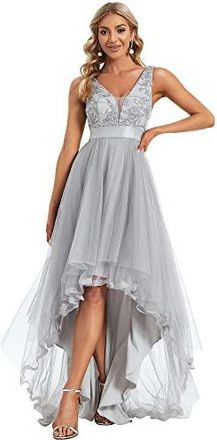 Ever-pretty Robe de Cocktail Col V sans Manche High Low Paillettes Tulle