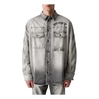 Off-white Diagonal bestickte Denim Military Overshirt - - Shirts - Herren - Grau - M