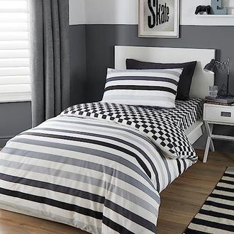 Bedlam Beckett Stripe - Pflegeleichtes Bettbezug-Set - Doppelbett-Größe in Monochrom