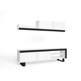 Skraut Home Skraut Home - Wohnzimmer IDEM - M&ouml;bel-Set - Wandeinheit - TV-Lowboard - Esszimmer, Wohnzimmer, Farbe Wei&szlig;/Schwarz - Aufbewahrungsschrank moderner