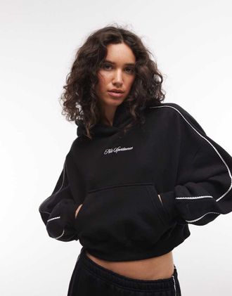 Nike sweat &agrave; capuche court doubl&eacute; &agrave; bords festonn&eacute;s en molleton mi-&eacute;pais noir