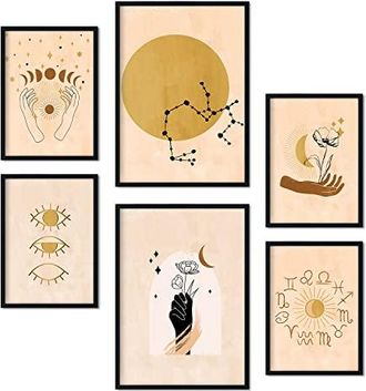 Nacnic Ensemble de 6 affiches mystiques. Collection de plaques avec collage esth&eacute;tique pour la d&eacute;coration dint&eacute;rieur. Tailles A3 et A4. Sans cadre