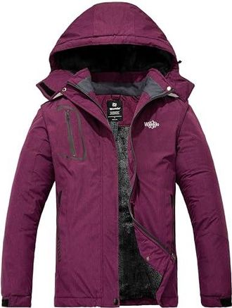 Wantdo Femme Manteau dhiver Chaud Veste de Snowboard avec Doublure Veste Imperm&eacute;able pour Voyage Travail Veste Isol&eacute;e avec Capuche Amovible Violet 2 M