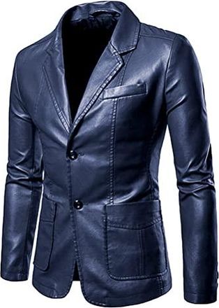 ORANDESIGNE Blazer Homme Veste de Costume Slim Fit Deux Boutons Veston Revers Blazer Couleur Unie Elégant Formel Mariage Business Soirée A Bleu Foncé L