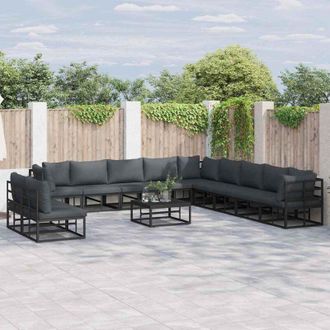 vidaXL Ensemble de canap&eacute; de jardin avec coussin 11 pcs Noir Aluminium Vidaxl