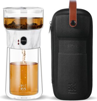 Zens Klein Solo Teekanne Glas f&uuml;r Losen Tee Zubereitung, One-Touch-Dr&uuml;cker-Teekanne mit 270ml Isolierter Tasse f&uuml;r das B&uuml;ro Teezubereitung, Teezubereiter m