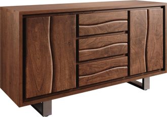 DELIFE Kommode Live-Edge Akazie Braun 147 cm 2 T&uuml;ren 3 Sch&uuml;be Baumkante Sideboard