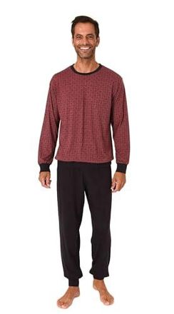 Normann Pyjama à manches longues pour homme avec poignets au look élégant et intemporel, rouge, 50