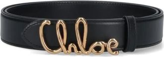 Chlo&eacute; G&uuml;rtel - Black Leather Belt With Gold Logo Buckle - Gr. L - in Schwarz - f&uuml;r Damen