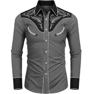 Generico Foweknow Veste en jean pour homme Western Cowboy Chemise en jean tendance Bloc de couleurs D&eacute;contract&eacute;e Chemise &agrave; manches longues Hippie Streetwear Sl