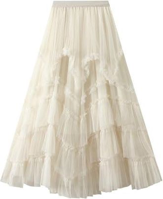 Generic Jupe Tutu Femme Taille Haute, Jupe Longue Femme Rétro Ligne A pour Idéale Au Quotidien à Volants Élégante Parfaite pour Le Printemps Et Automne Chic P