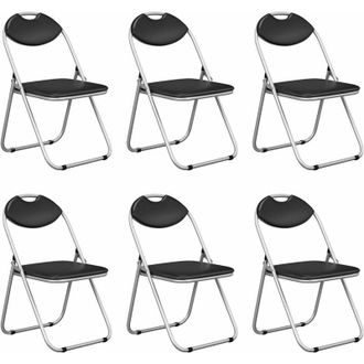 Costway Costway - Lot de 6 Chaise Pliante en M&eacute;tal, Chaise Visiteur Pliable Rembourr&eacute; avec Poign&eacute;e, Charge 115 kg, sans Assemblage, Noir