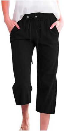 Generic Pantalon &agrave; jambe droite tendance pour le printemps et l&eacute;t&eacute;, pantalon en lin pour femme, pantalon d&eacute;contract&eacute; ample &agrave; jambe large pour la plage, les vo