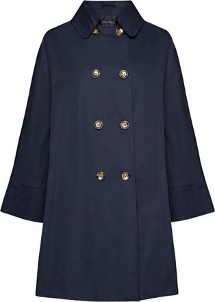 Elena Miro Femme, Manteaux, Bleu, Taille: 48 FR Trench en gabardine de coton m&eacute;lang&eacute; &agrave; la ligne classique avec fermeture crois&eacute;e et col contrast&eacute;