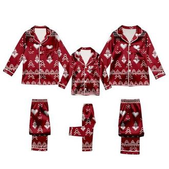 Generic Ensemble de pyjama de Noël pour la famille - Imprimé renne amusant - Manches longues - Boutons en satin - Doux et confortable - Pour les fêtes de Noël