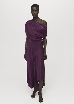 Mango Robe satin&eacute;e asym&eacute;trique violet - Femme - XS - MANGO