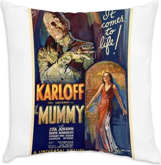 Fabulous Kissen aus wei&szlig;em Samt - Die Mommie/Alte Filmposter Retro Kino Poster Vintage Horror - 40 x 40 cm - samtige Haptik - Bezug und Kissen enthalten