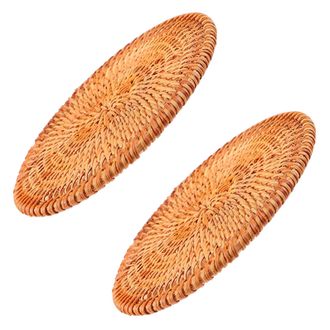 NUOBESTY 2st&uuml;cke Runde Untersetzer aus Rattan Gewebt f&uuml;r Teekannen und Tassen Rustikale Tischunterlagen im Boho-Stil Hitzebest&auml;ndig und rutschfest f&uuml;r Esszimme