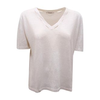 KANGRA Leinen V-Ausschnitt Top Modell 8960 - - Knitwear - Damen - Wei&szlig; - M
