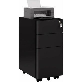 Woltu Caisson de Bureau Mobile en M&eacute;tal, 30x45x60 cm, Meuble de Rangement, Caisson sur roulettes, Armoire Documents, Noir - Woltu