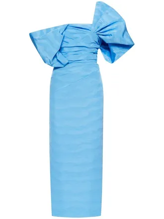 Oscar De La Renta robe asym&eacute;trique &agrave; fronces - Bleu