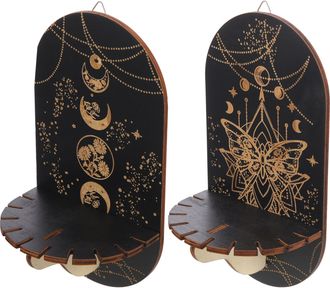 Cabilock 2 Stück Holz wandregal Boho Stil mit Schwarzem Kristall Dekoratives Display Regal für Schlafzimmer Wohnzimmer Büro Vielseitiges Filigranes Wandhalter 