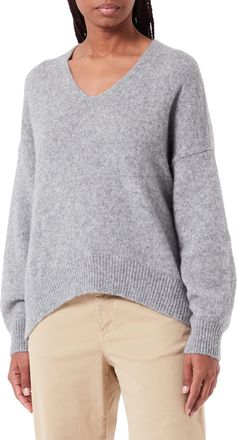 BOSS Damen C Fondianan Relaxed-Fit Pullover mit Alpaka-Anteil und V-Ausschnitt Silber S