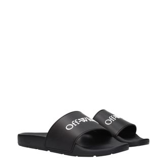 Off-white Mens Black Cotton Slippers