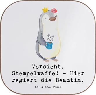 Mr. & Mrs. Panda gl&auml;seruntersetzer Beamtin Stempelwaffe - Geschenk, Berufsleben, Untersetzer f&uuml;r Gl&auml;ser, B&uuml;rokratie, Beh&ouml;rden, Beruf, Holzuntersetzer, Geschenke Berufs