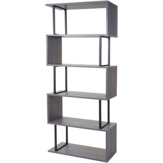 Hhg B&uuml;cherregal HHG 091, Standregal Wohnregal, 183x80cm 3D-Struktur 5 Ebenen grau, Metall schwarz