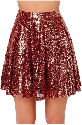 Generic Pailletten-Rock Pailettenrock F&uuml;r Damen Glitzer Rock Kurze Modische Karneval Rock A-Linie Minirock Fasching Faltenrock Stilvolle Glitzerrock Partyrock
