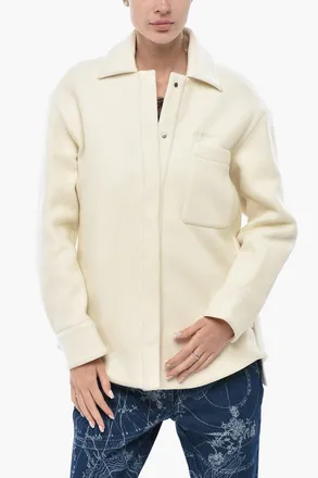 Off-white Overshirt-Mantel aus Wollstoff mit Druckkn&ouml;pfen Off-White