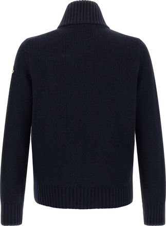 Moncler Virgin Wool and Cashmere Ribbed Knit Cardigan - Blue