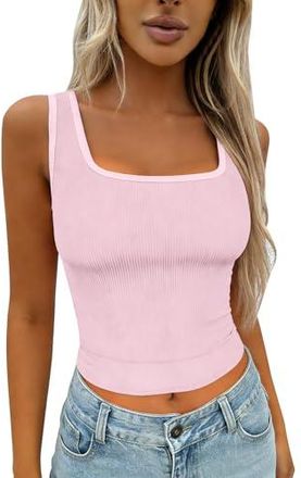 Generic D&eacute;bardeur de sport pour femme - Gilet d&eacute;t&eacute; l&eacute;ger en coton - Sans manches - Crop Tops &eacute;lastiques - Camisole sans manches - Col en U - T-shirt c&ocirc;tel&eacute; - 