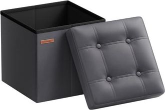 Songmics Sitzhocker 38 cm, Aufbewahrungsbox faltbar, Fu&szlig;hocker mit Deckel, aus Kunstleder, bis 300 kg belastbar, f&uuml;r Eingang, Wohnzimmer, Schlafzimmer, schiefe