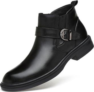 Generic Bottines Chelsea en cuir v&eacute;ritable &agrave; bout pointu avec boucle r&eacute;glable et fermeture &eacute;clair int&eacute;rieure pour homme, Peluche noire 1, 39 1/3 EU