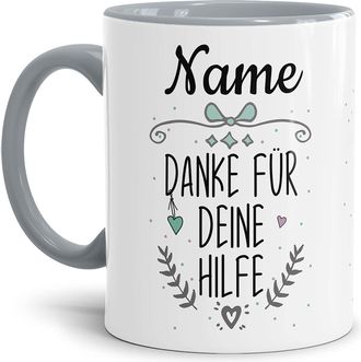 Tassendruck Tasse mit Spruch - Danke für Deine Hilfe - mit Name Personalisieren - Geschenk für Frauen und Männer, Dankeschön - Hochwertige Keramik, Innen & Henkel