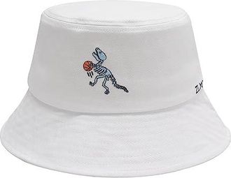 ZLYC Chapeau de pêcheur brodé Unisexe à la Mode Chapeau dété Chapeau dextérieur pour Adolescents, Squelette de Dinosaure Blanc, Taille Unique