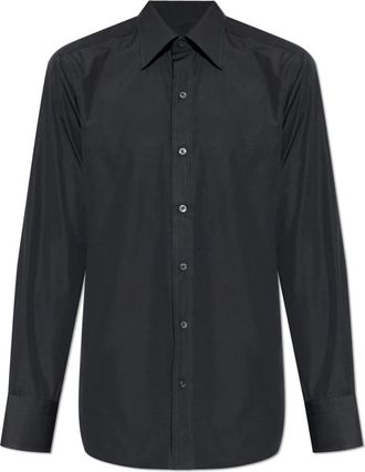 Tom Ford Homme, Chemises, Noir, Taille: 2XL Poplin Slim Fit Shirt