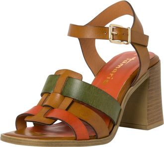 Tamaris Damen Sandalen mit Absatz Leder Blockabsatz Sommer; COGNAC COMBINED/braun; 41 EU